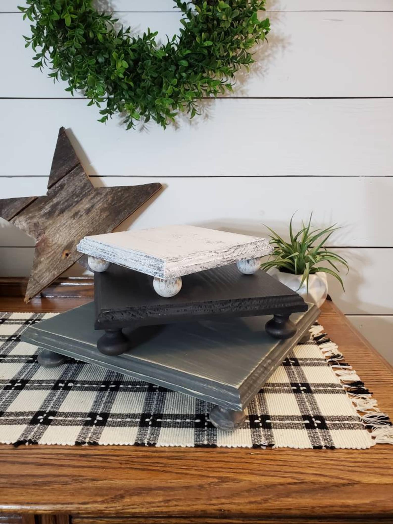 Rustic Farmhouse Style Riser, Wood Pedestal Tray, Wood Tray Decor ...