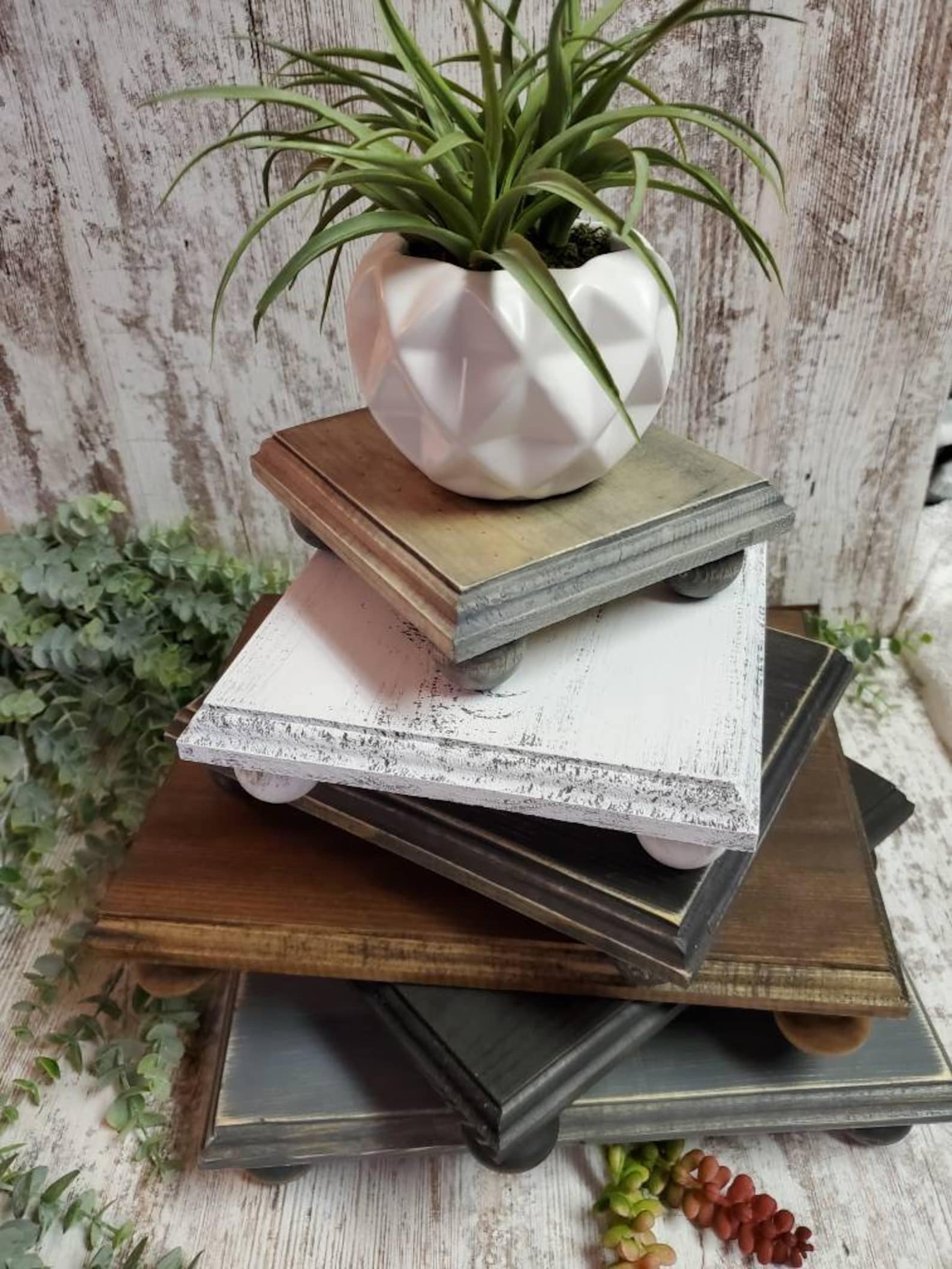 Rustic Farmhouse Style Riser, Wood Pedestal Tray, Wood Tray Decor ...