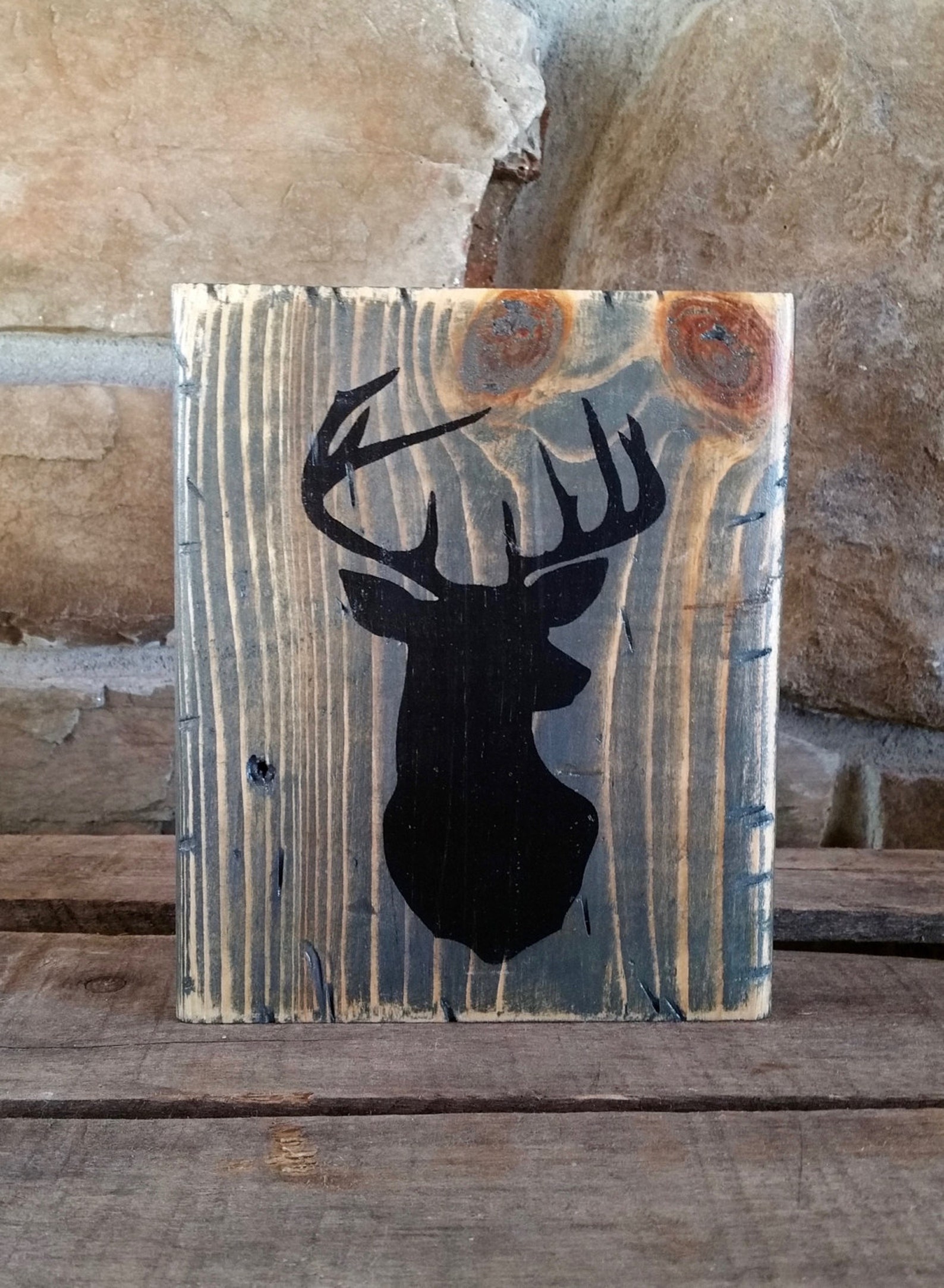 Buck Head Hunting Man Cave Outdoors Deer Block Shelf | Etsy