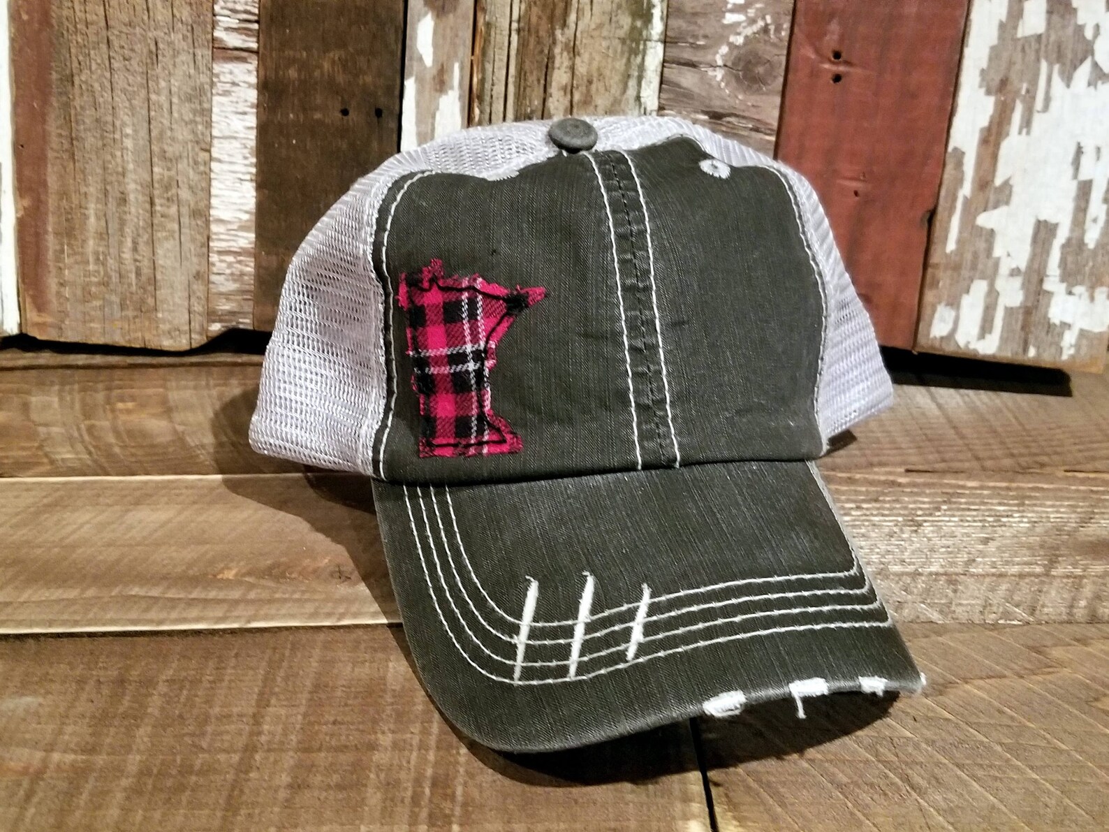 Distressed Minnesota Trucker Hat,any State Trucker Hat, Buffalo Plaid ...