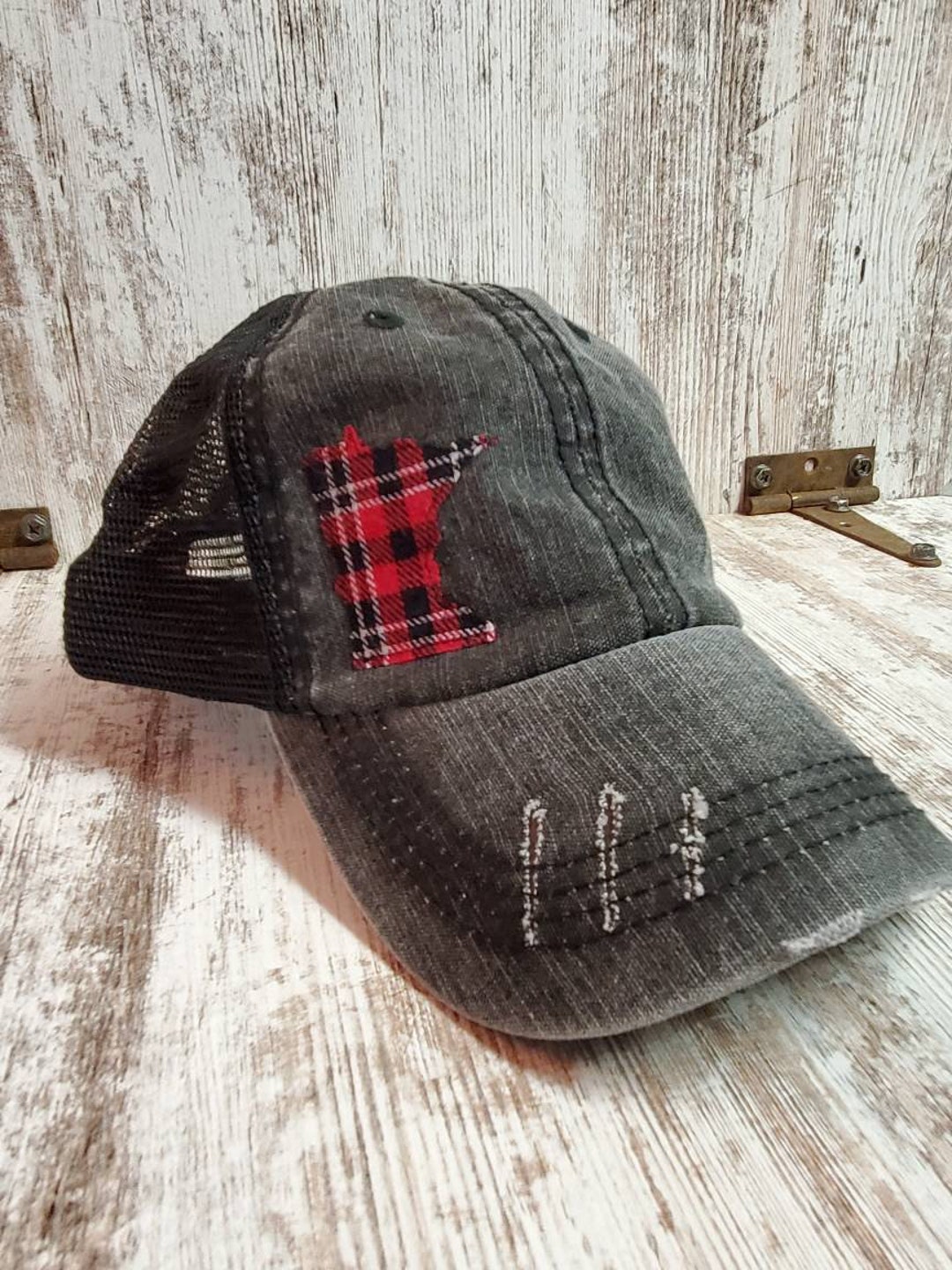 Distressed Minnesota Trucker Hat,any State Trucker Hat, Buffalo Plaid ...