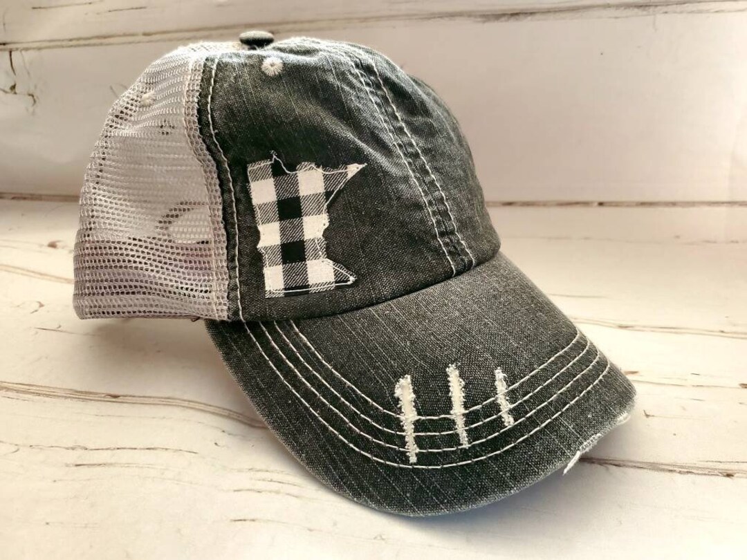 Distressed Minnesota Trucker Hat,any State Trucker Hat, Buffalo Plaid ...