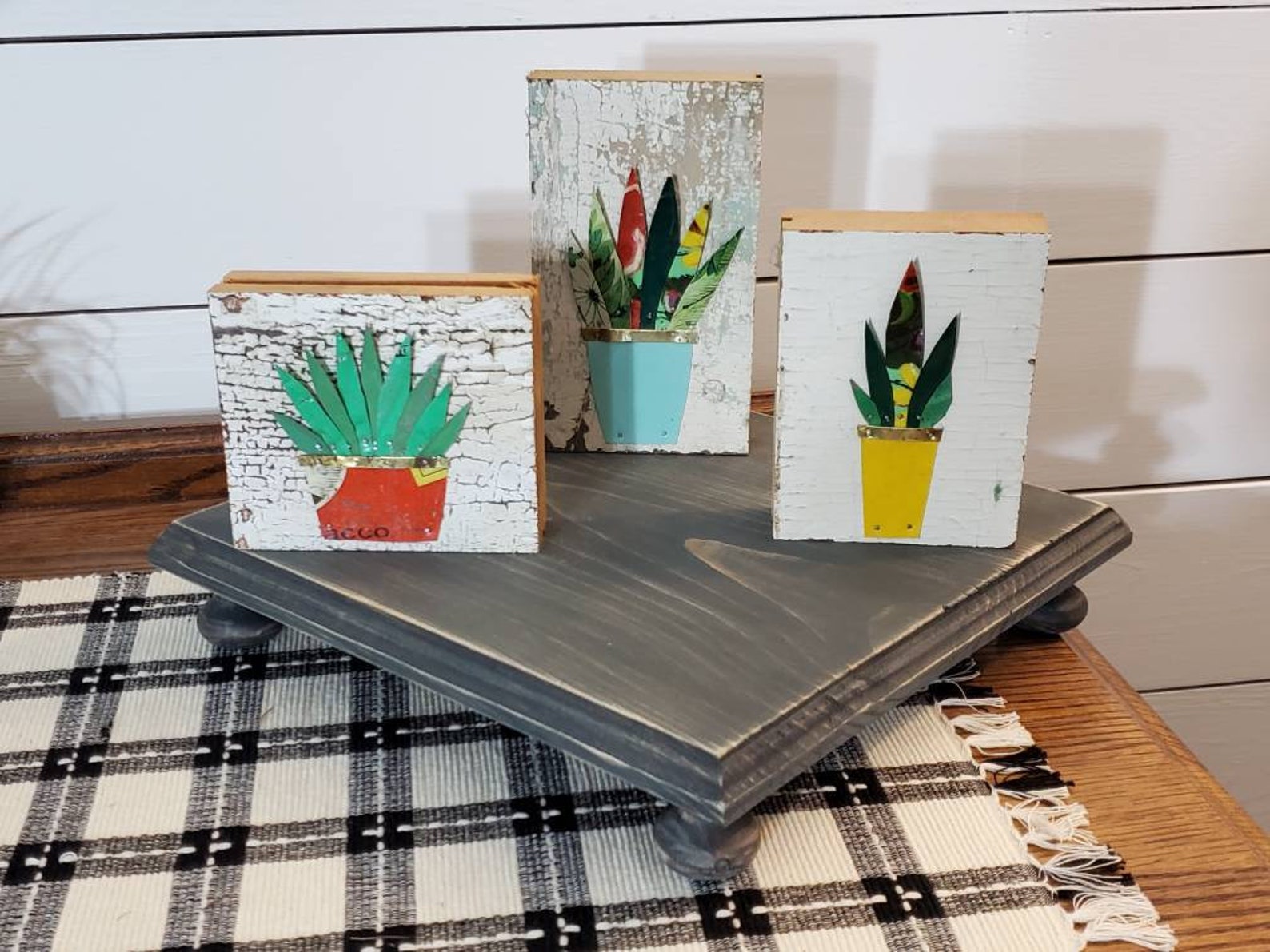 Rustic Farmhouse Style Riser, Wood Pedestal Tray, Wood Tray Decor ...