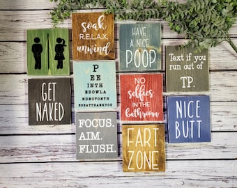Bathroom Mini Collection 6"x6" Sign. Farmhouse Bathroom, Bathroom Shelf ...