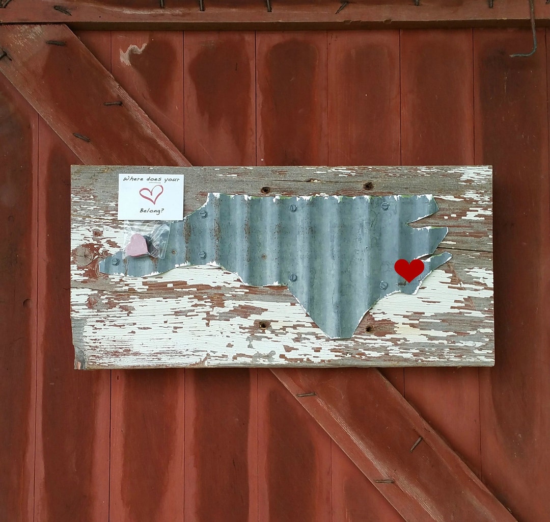 Corrugated Metal NC State on Barn Wood, Rustic North Carolina , Rustic ...