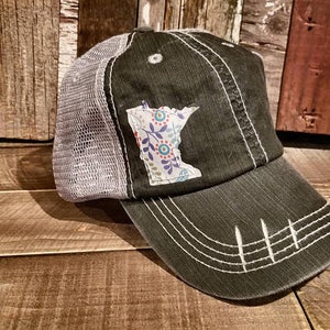 Distressed Minnesota Trucker Hat, Customize to Any State, Buffalo Plaid ...
