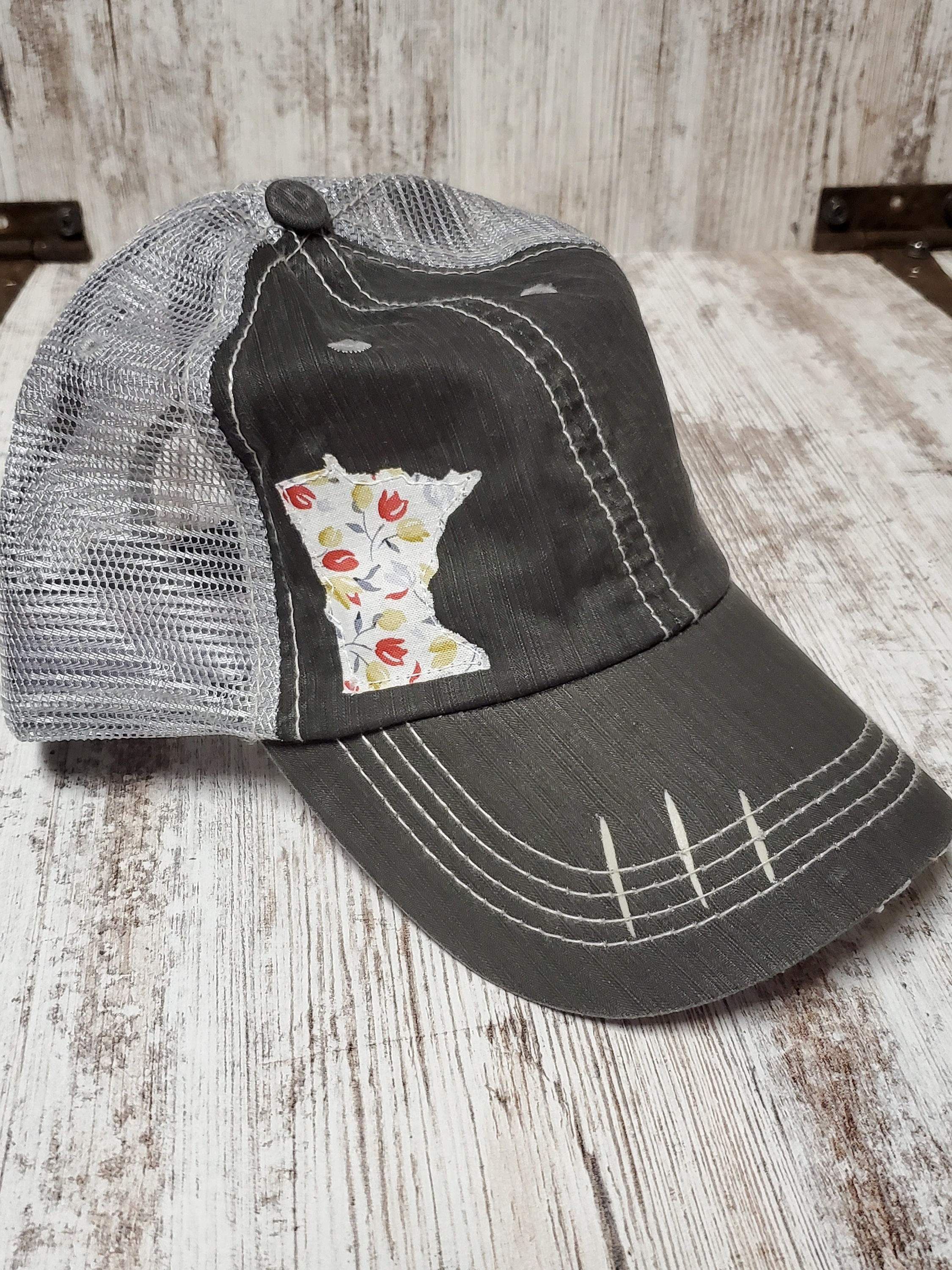 Any State Distressed Trucker Hat, Customize to Any State, Buffalo Plaid ...