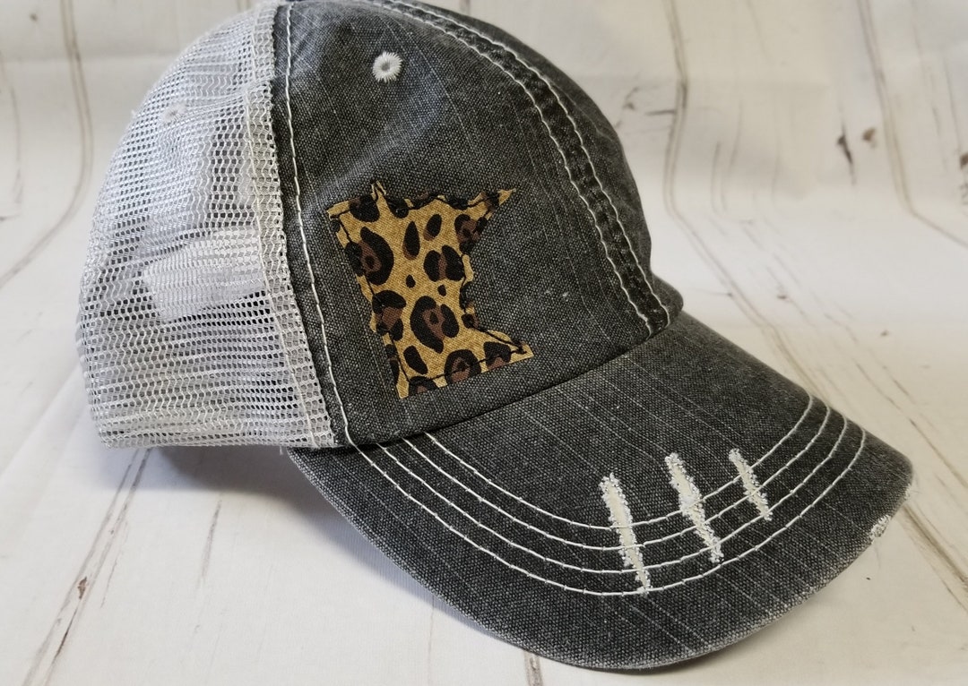 Distressed Minnesota Trucker Hat, Customize to Any State, Leopard Print ...