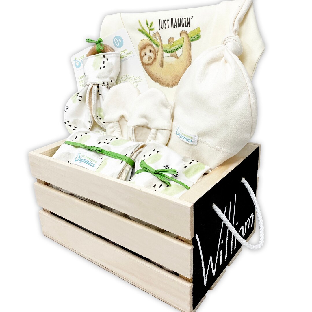 Organic Baby Gift Basket, Sloth Baby Clothes, Organic Sloth Baby Gift ...