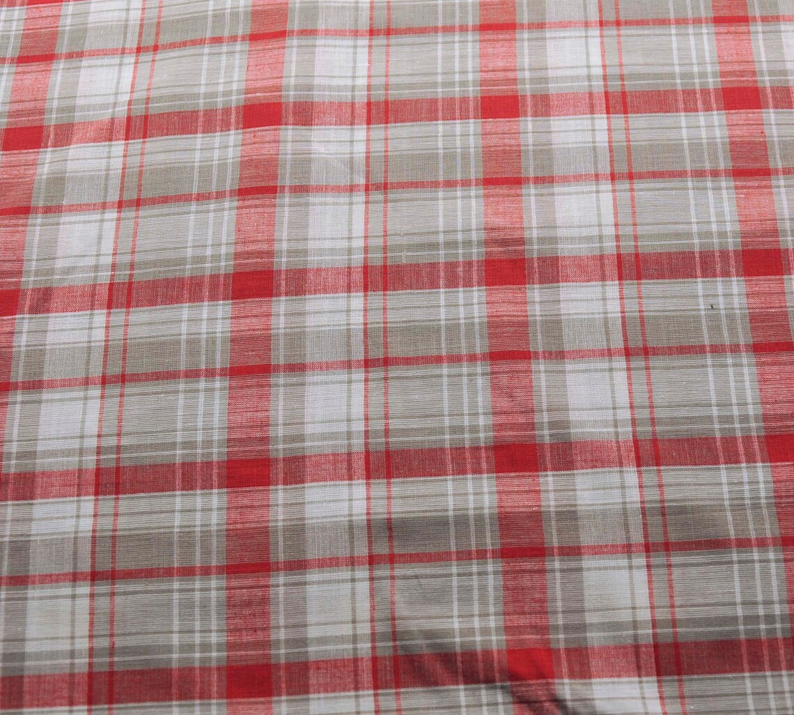 Red and Gray Madras Plaid Fabric by the Yard Red Grey White - Etsy