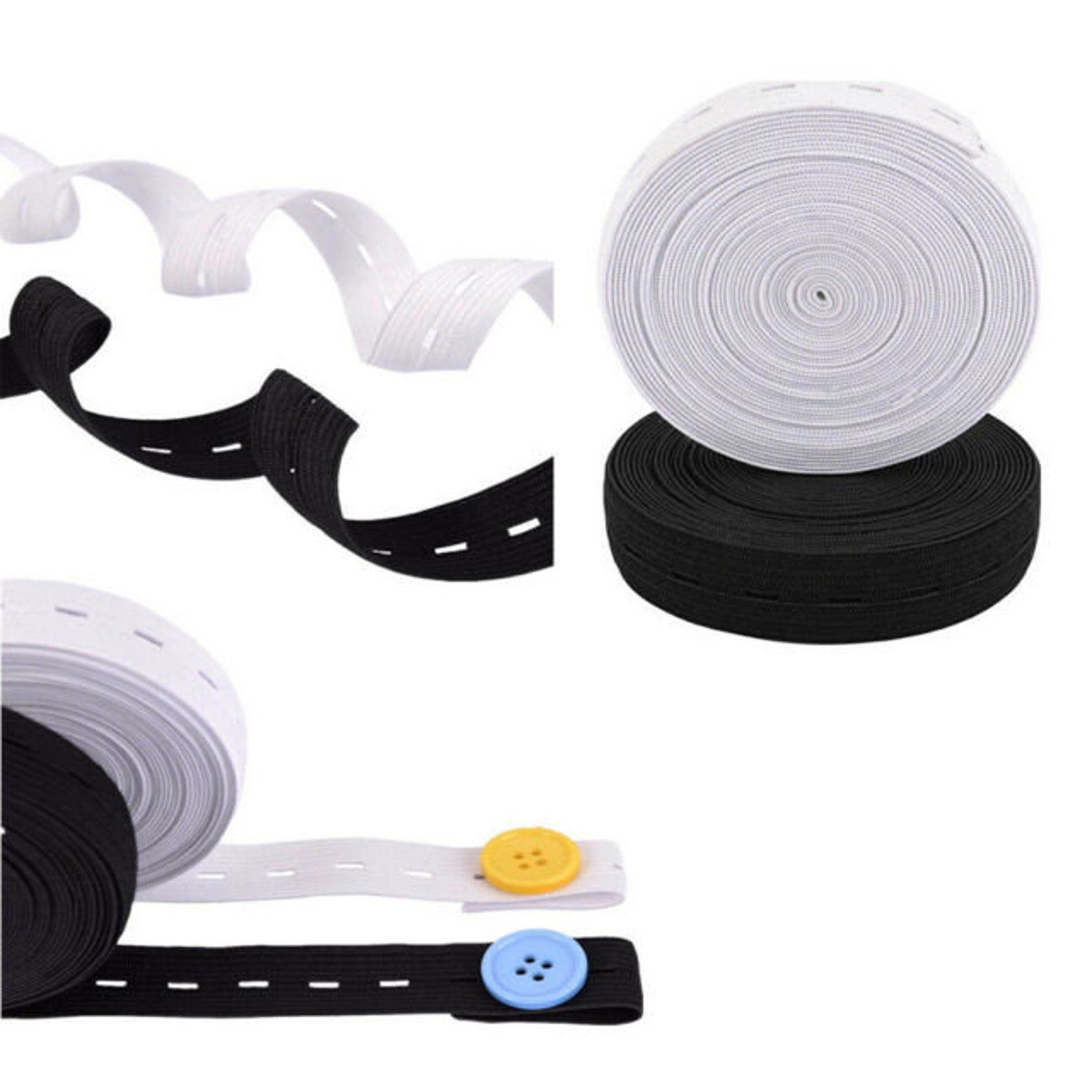 3/4 Inch White Buttonhole Elastic Black Adjustable Elastic by | Etsy