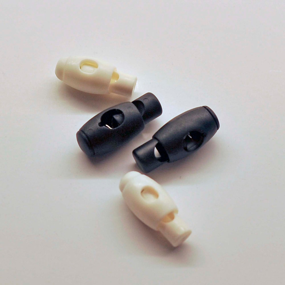 White Drawstring Toggle Cord Locks, Black Plastic Oval Drawstring Cord ...