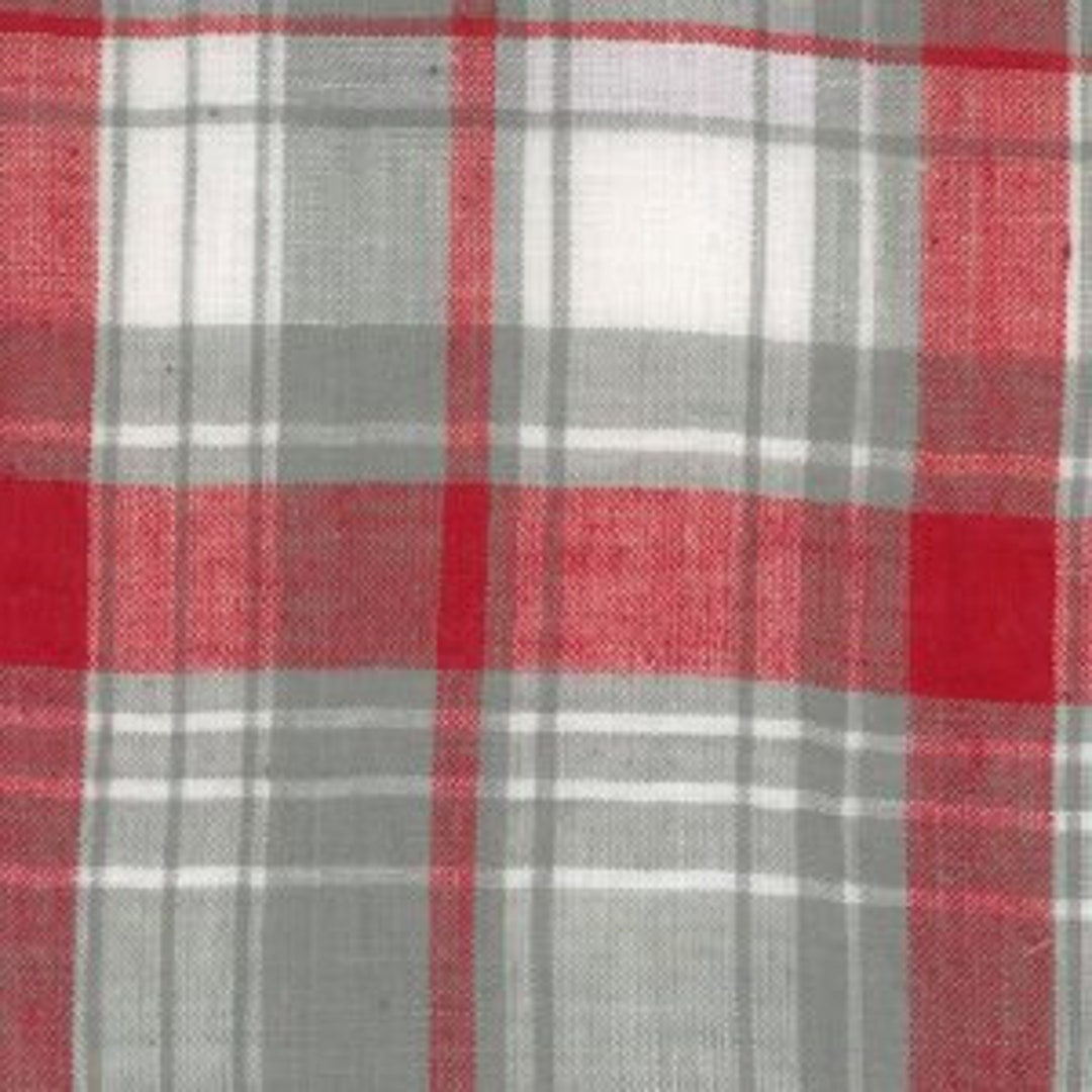 Red and Gray Madras Plaid Fabric by the Yard, Red Grey White Fabric ...