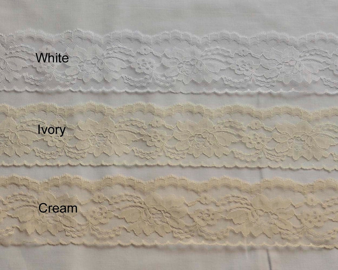 3 Inch Wide Floral Lace in Ivory Natural White Pink Raschel Lace, Non ...