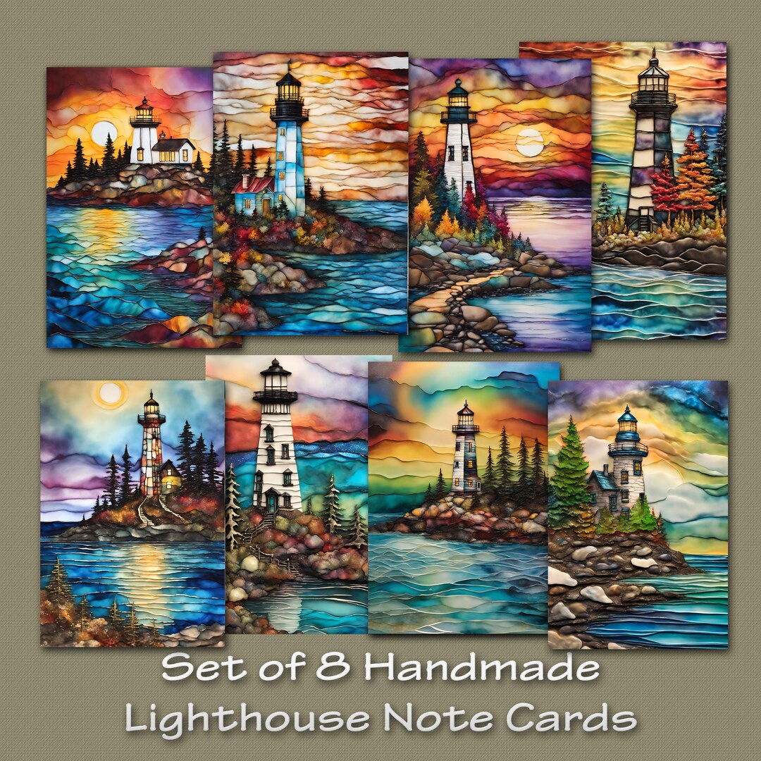 Unique Set of Lighthouse Note Cards, Set of 8, Blank 5x7 All Occasion ...