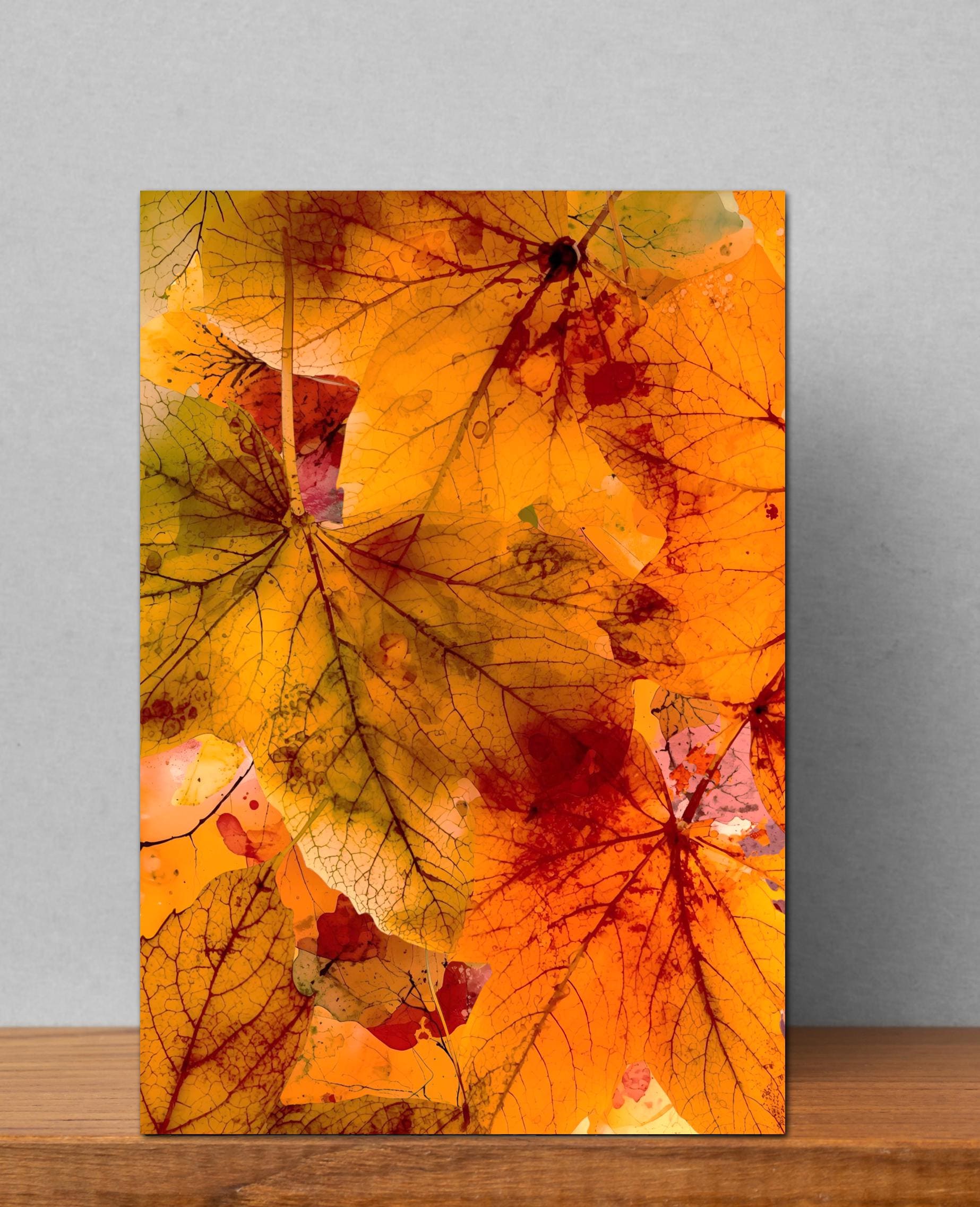 Abstract Fall Leaves Note Cards - Set of 8 Blank 5x7 Autumn Stationery ...