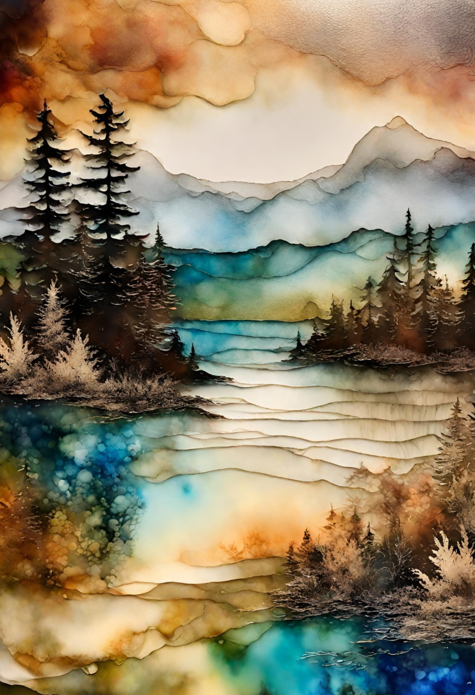 A Unique Set of 8 Alcohol Ink Print Tree Themed Blank All Occasion ...