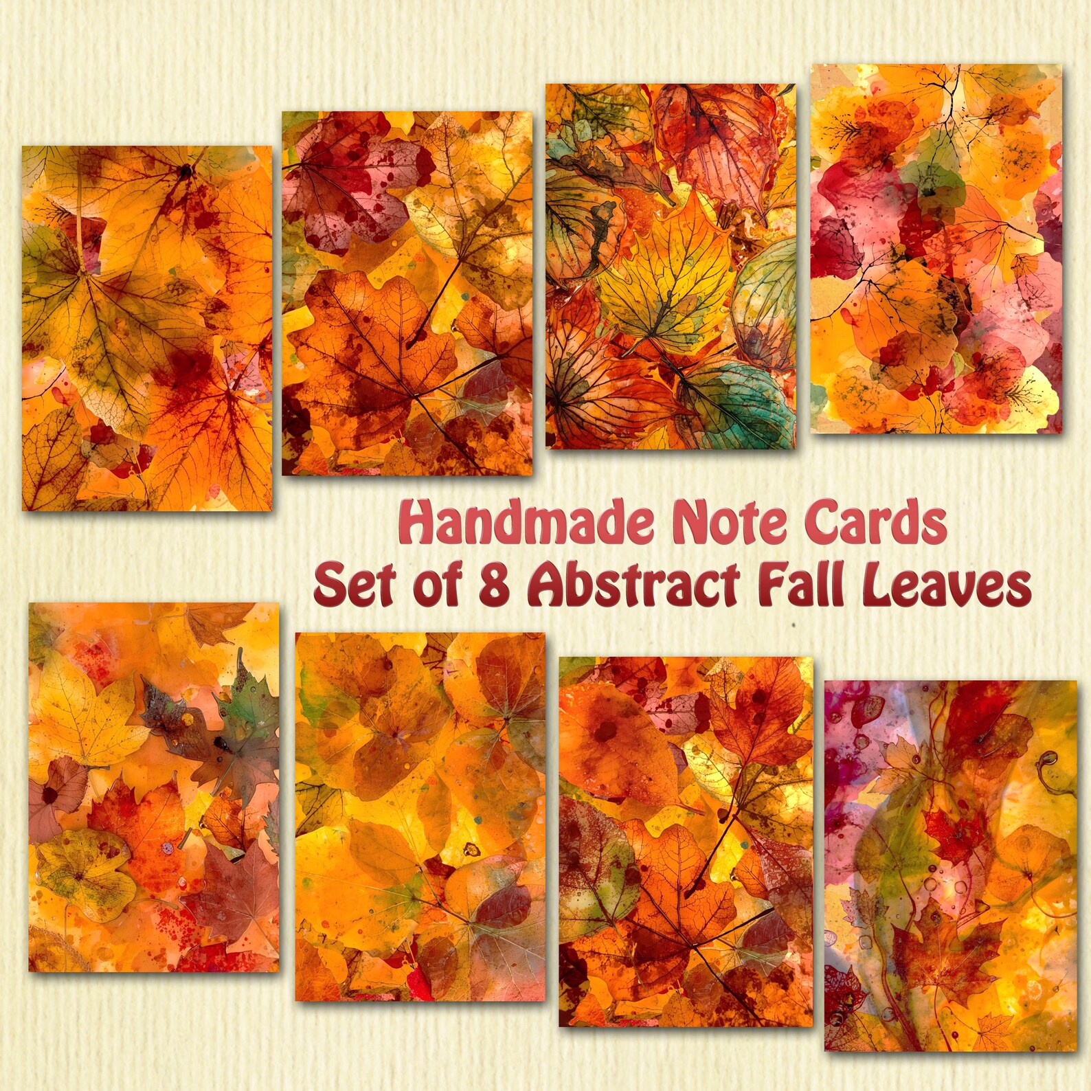 Abstract Fall Leaves Note Cards - Set of 8 Blank 5x7 Autumn Stationery ...