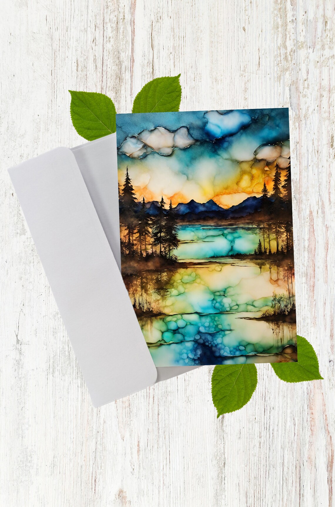 A Unique Set of 8 Alcohol Ink Print Tree Themed Blank All Occasion ...