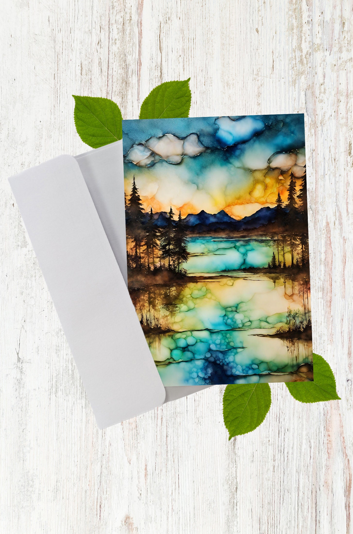 A Unique Set of 8 Alcohol Ink Print Tree Themed Blank All Occasion ...