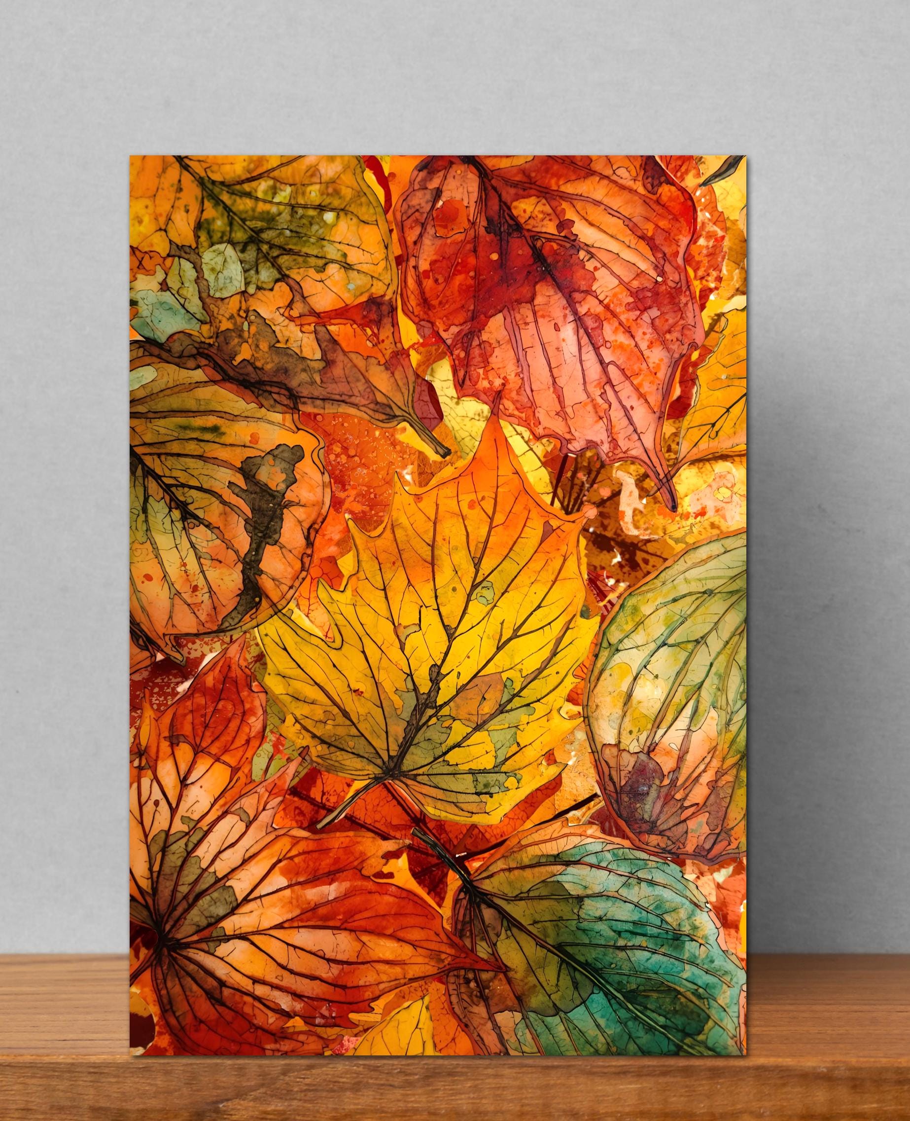 Abstract Fall Leaves Note Cards - Set of 8 Blank 5x7 Autumn Stationery ...
