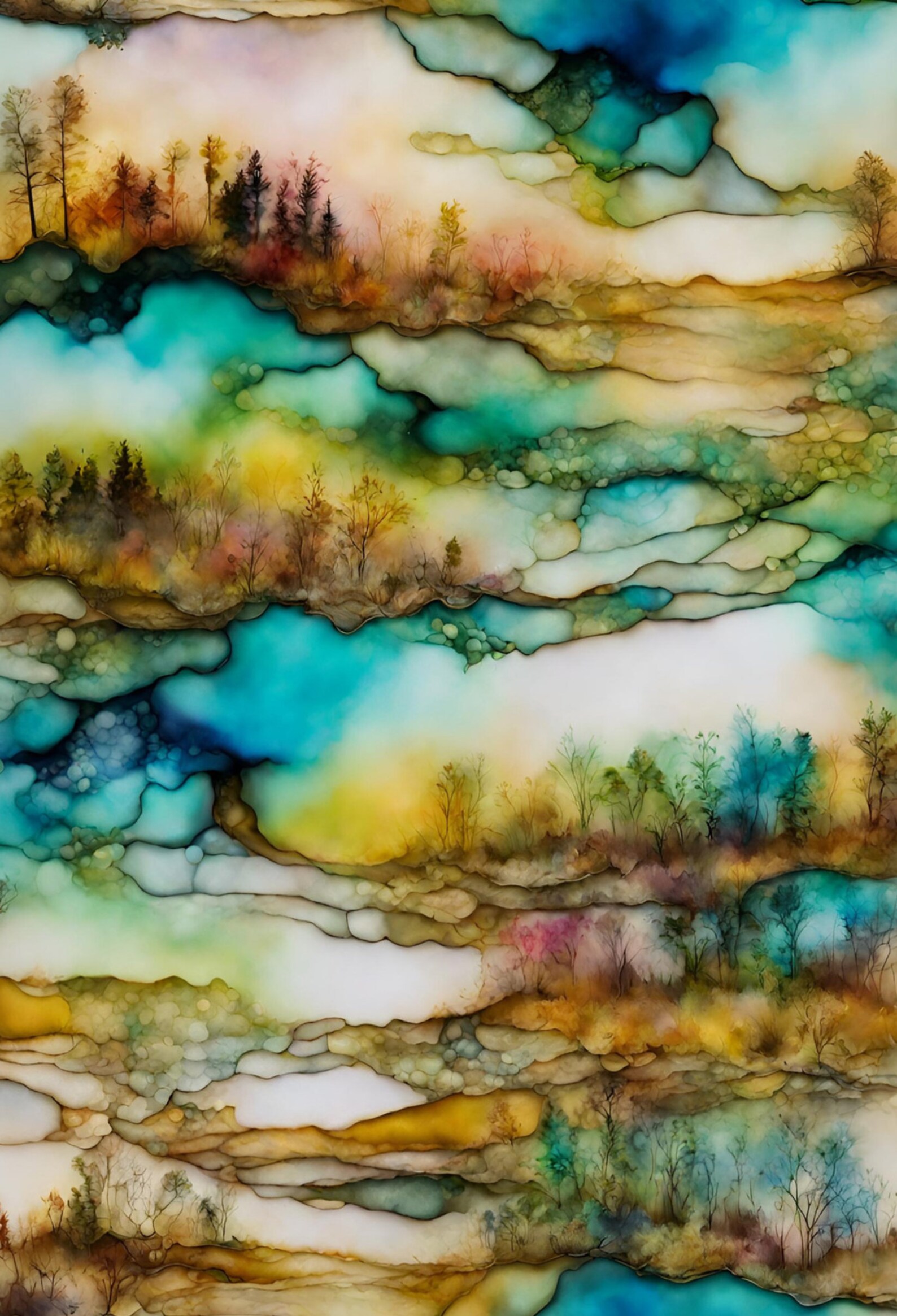 A Unique Set of 8 Alcohol Ink Print Tree Themed Blank All Occasion ...