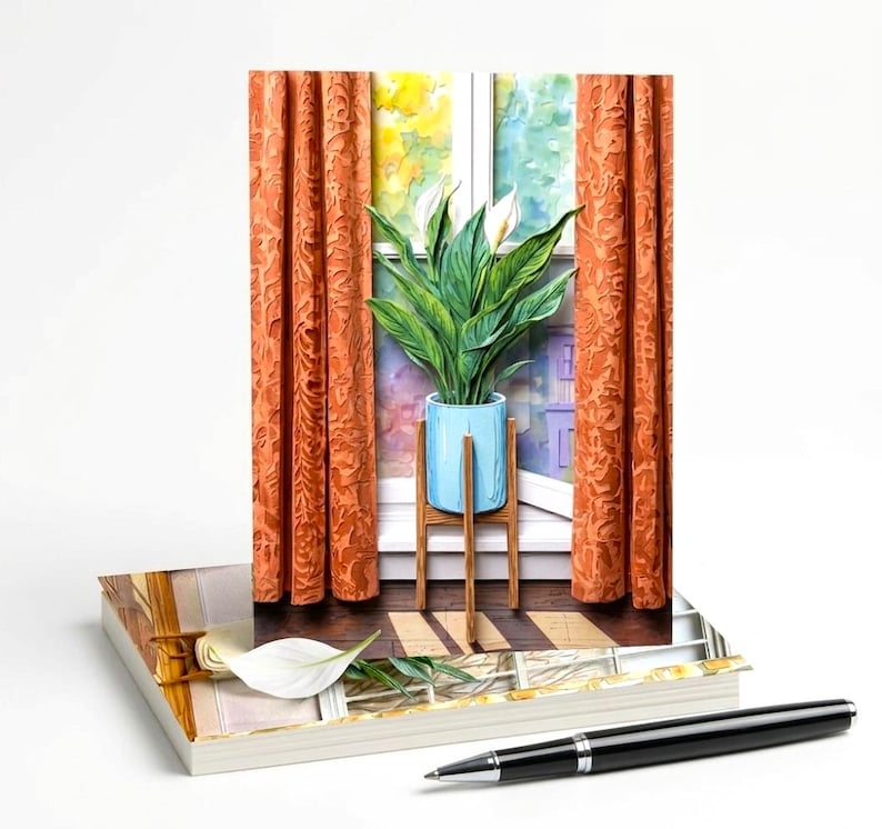 Peace Lily Houseplant Note Cards, Set of 8 Handmade 5x7 Penpal Happy ...