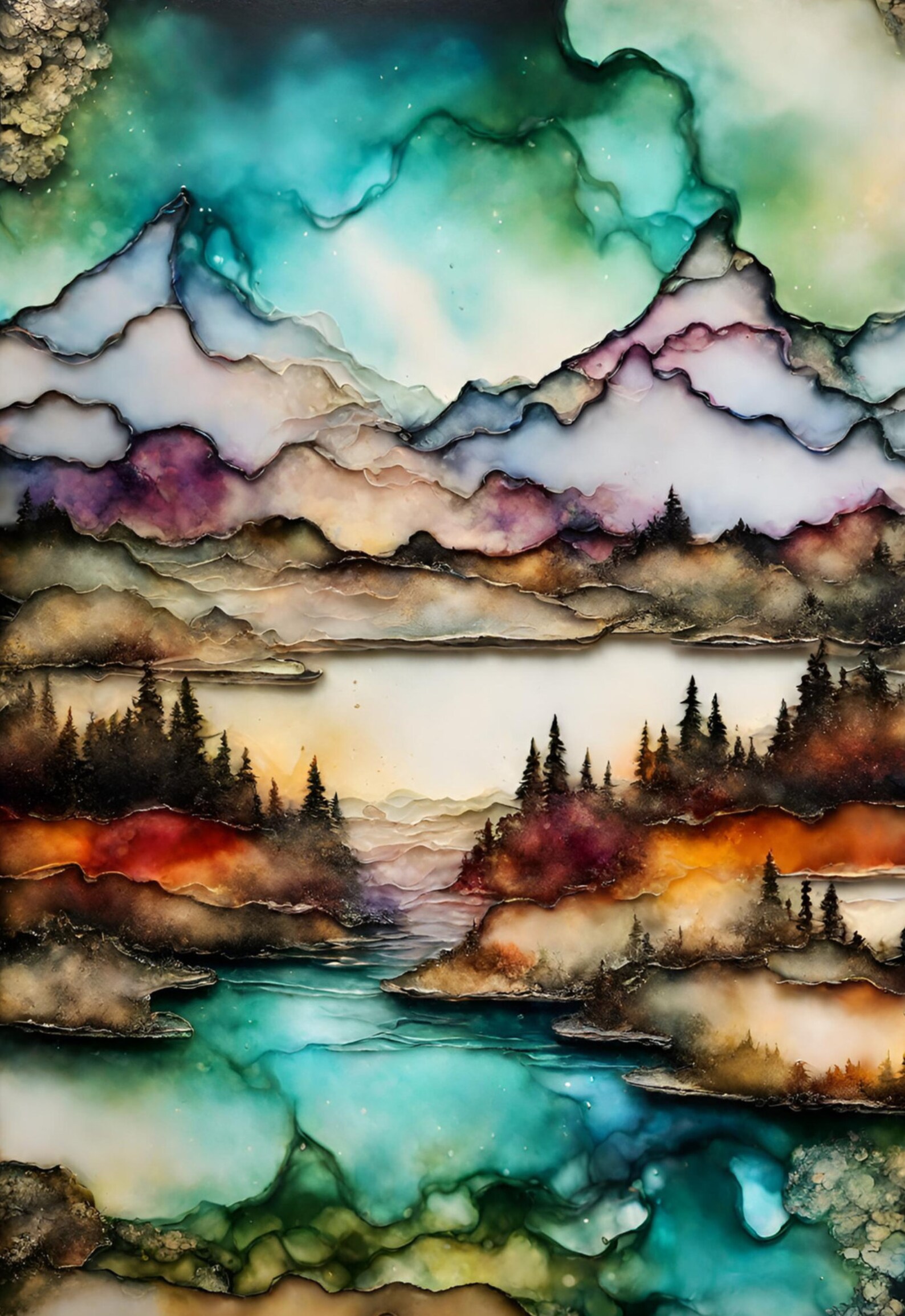 A Unique Set of 8 Alcohol Ink Print Tree Themed Blank All Occasion ...