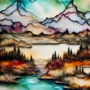 A Unique Set of 8 Alcohol Ink Print Tree Themed Blank All Occasion ...