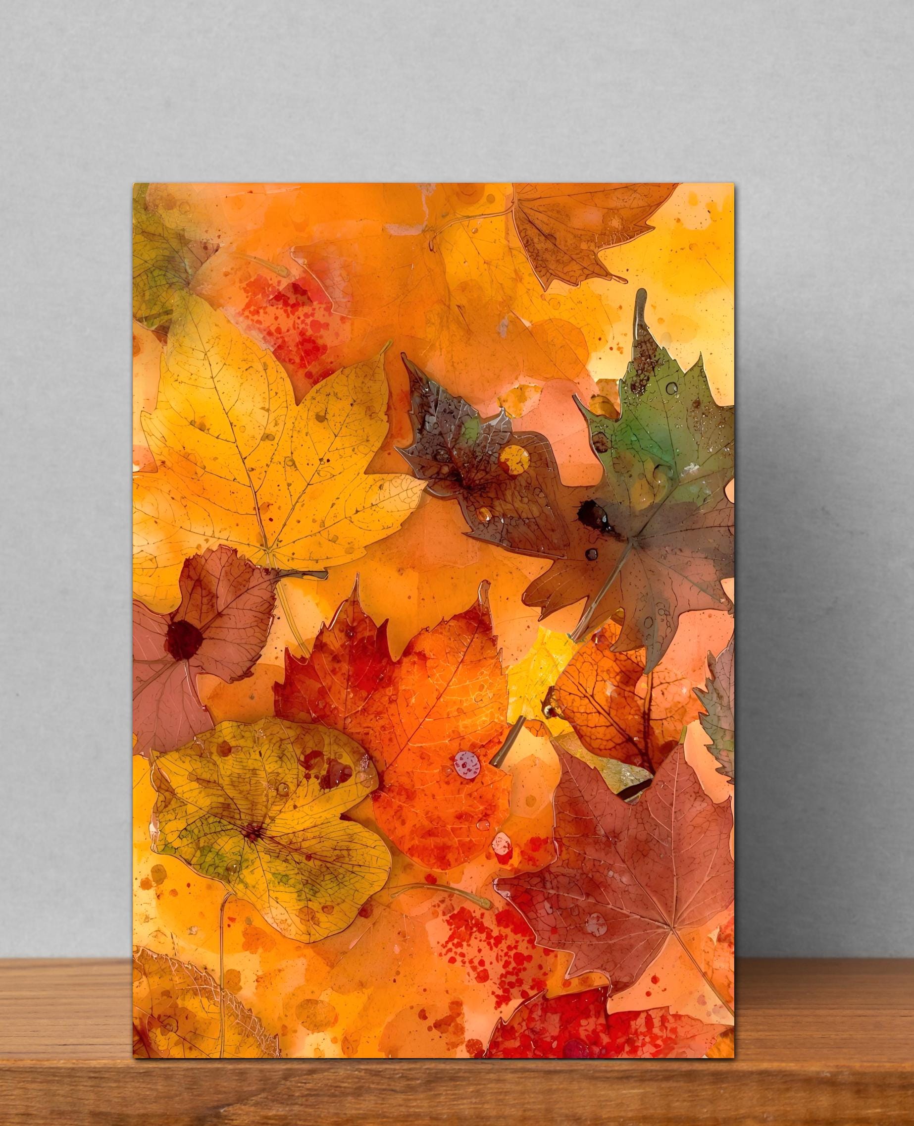 Abstract Fall Leaves Note Cards - Set of 8 Blank 5x7 Autumn Stationery ...
