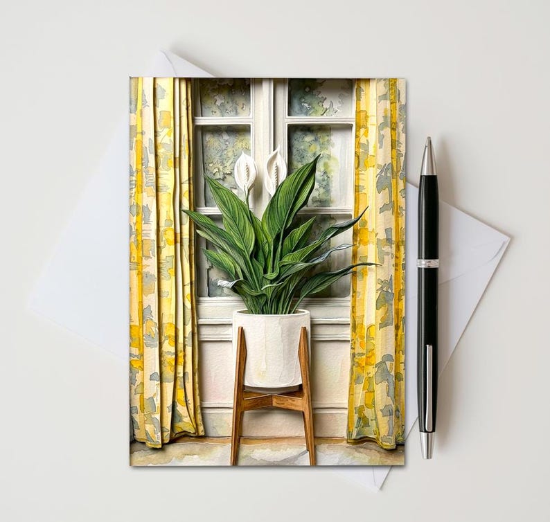 Peace Lily Houseplant Note Cards, Set of 8 Handmade 5x7 Penpal Happy ...