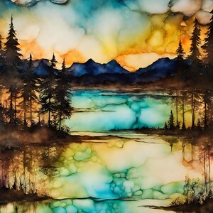 A Unique Set of 8 Alcohol Ink Print Tree Themed Blank All Occasion ...