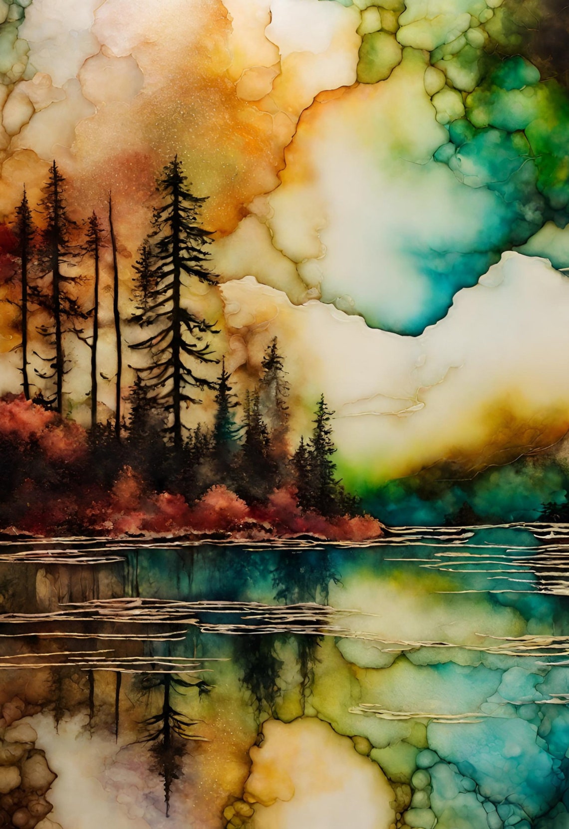 A Unique Set of 8 Alcohol Ink Print Tree Themed Blank All Occasion ...