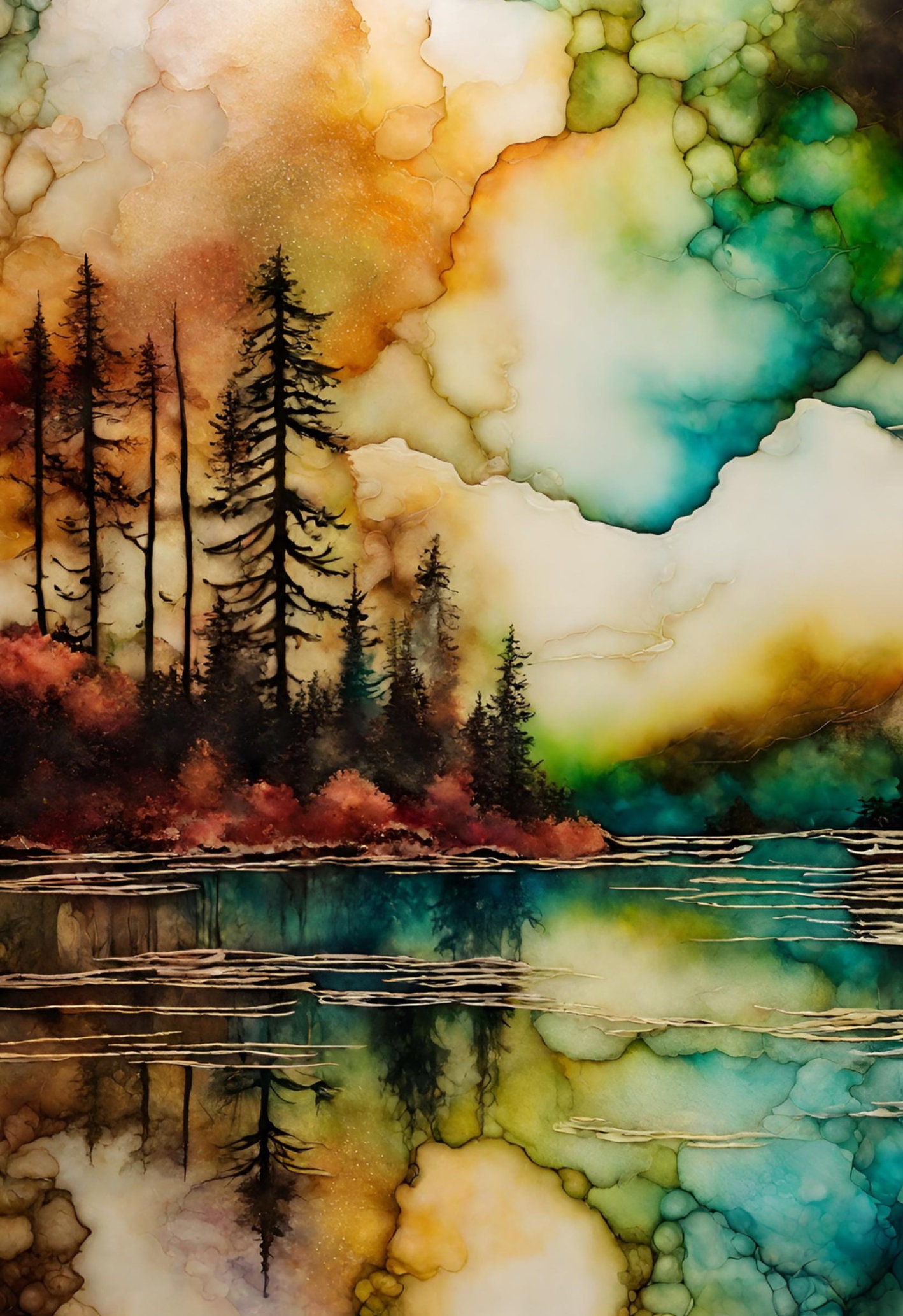 A Unique Set of 8 Alcohol Ink Print Tree Themed Blank All Occasion ...