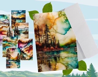 Unique Set of 8 Alcohol Ink Print WITCH Themed Blank All Occasion ...