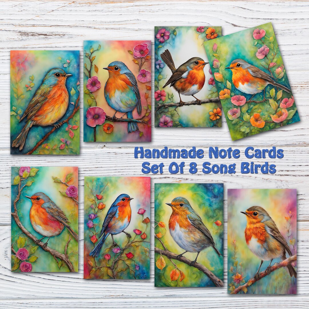 Songbird Note Card Set of 8 - Handmade Blank Bird Greeting Cards ...
