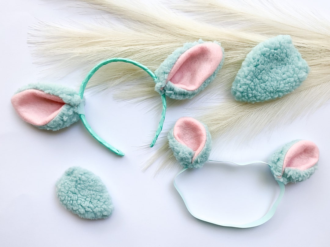SHEEP LAMB Ears HEADBAND And/or Tail, Aqua With Pink, Baby Toddler ...