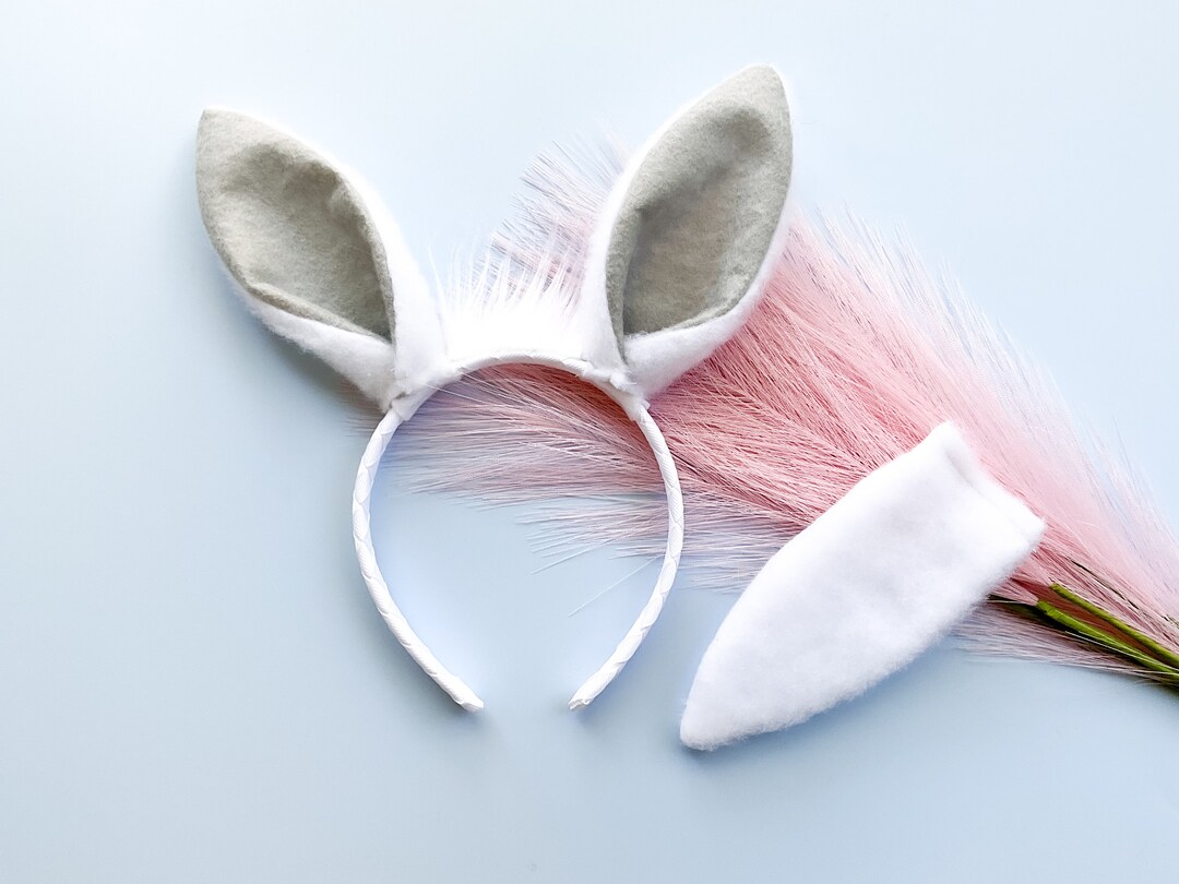 WHITE and Gray LLAMA ALPACA Ears Costume Headband And/or Tail, White ...