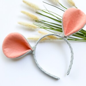 GRAY MOUSE EARS Headband, Child Kid Adult Size, Gray and Coral Pink ...