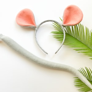 GRAY MOUSE EARS Headband, Child Kid Adult Size, Gray and Coral Pink ...