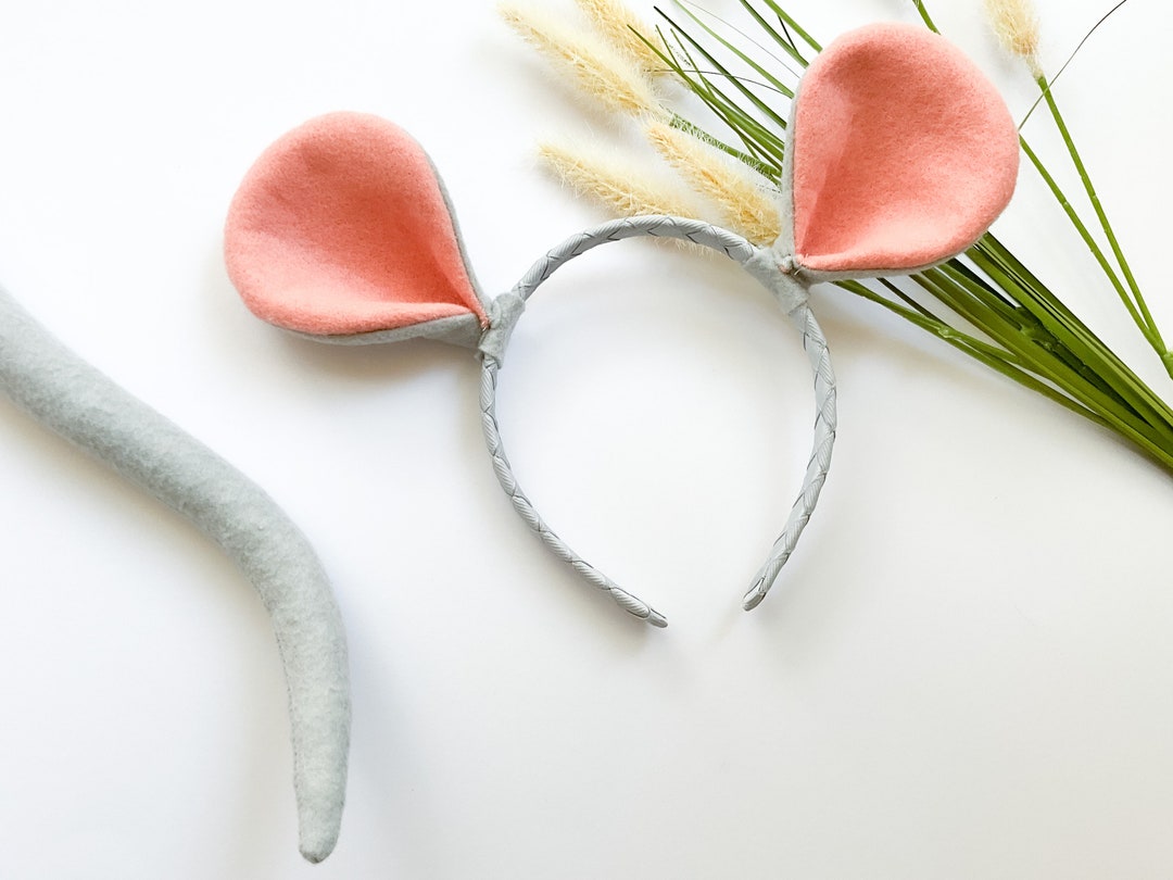 GRAY MOUSE EARS Headband, Child Kid Adult Size, Gray and Coral Pink ...