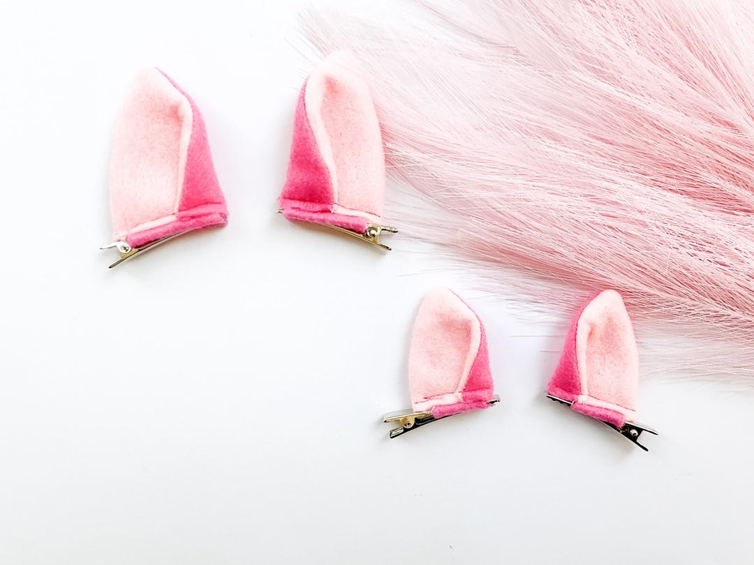 BRIGHT PINK CAT Ear Clips, Bright Pink and Light Pink, Kitty Cat Ears ...