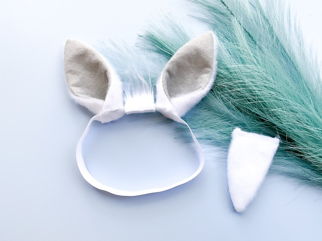 Baby LLAMA Alpaca EARS Elastic Headband And/or TAIL, White Gray, Fuzzy ...