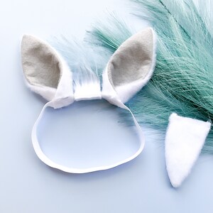 Baby LLAMA Alpaca EARS Elastic Headband And/or TAIL, White Gray, Fuzzy ...