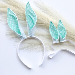 EASTER BUNNY RABBIT Costume Ears, White With Aqua Floral Print Inner ...