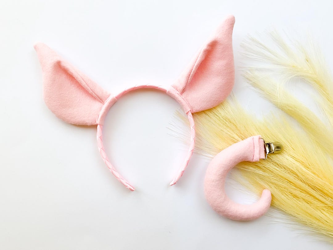 Pink Pig Ears Headband or Clips - Pig Tail: Costume Dress Up, Playful ...