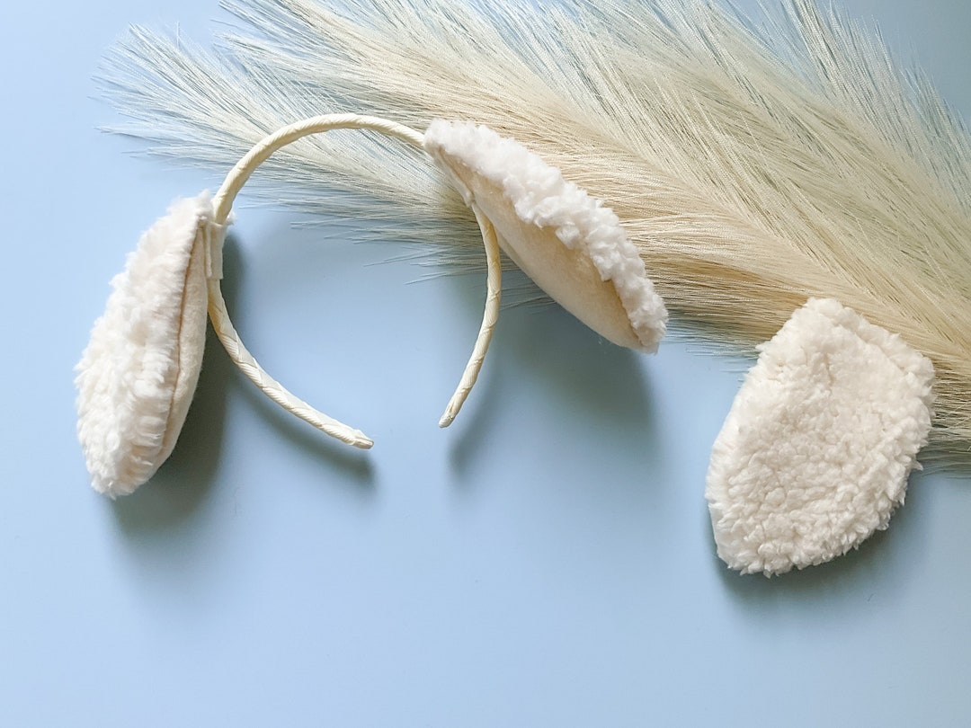 White IVORY PUPPY DOG Costume Ears And/or Tail, Short Fluffy Ears Style ...