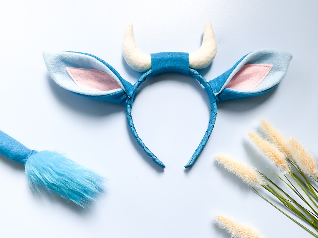 Blue OX EARS Headband With Horns And/or TAIL, Turquoise Blue, Costume ...