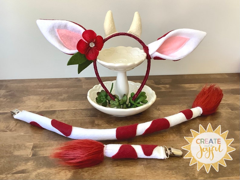 RED Velvet COW Costume Headband Ears And/or Tail Red Flower - Etsy