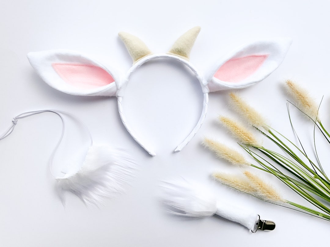 WHITE GOAT Costume Headband Ears And/or Tail, Goatee, Short Horns ...